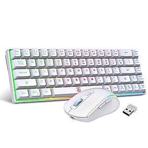 Snpurdiri 60% Wireless Gaming Keyboard and Mouse Combo,LED Backlit Rechargeable 2000mAh Battery,Mini Mechanical Feel Anti-ghosting Keyboard +Popular RGB Gaming Mice for PC Gamer (White)