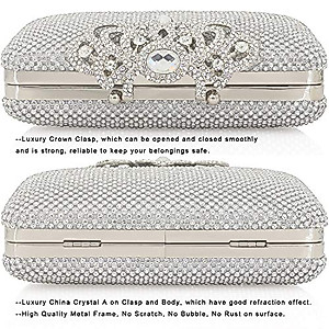 Dexmay Crystal Rhinestone Clutch Bag Diamond Crown Clasp Evening Bag Bling Party Purse Silver
