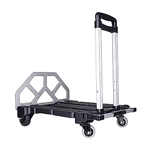 Generic Hand Trucks Two-in-one Hand Truck, Folding Portable Trolley, 4-Wheel Platform Cart, Used for Car Luggage Moving Shopping Goods Transportation, Load 100kg