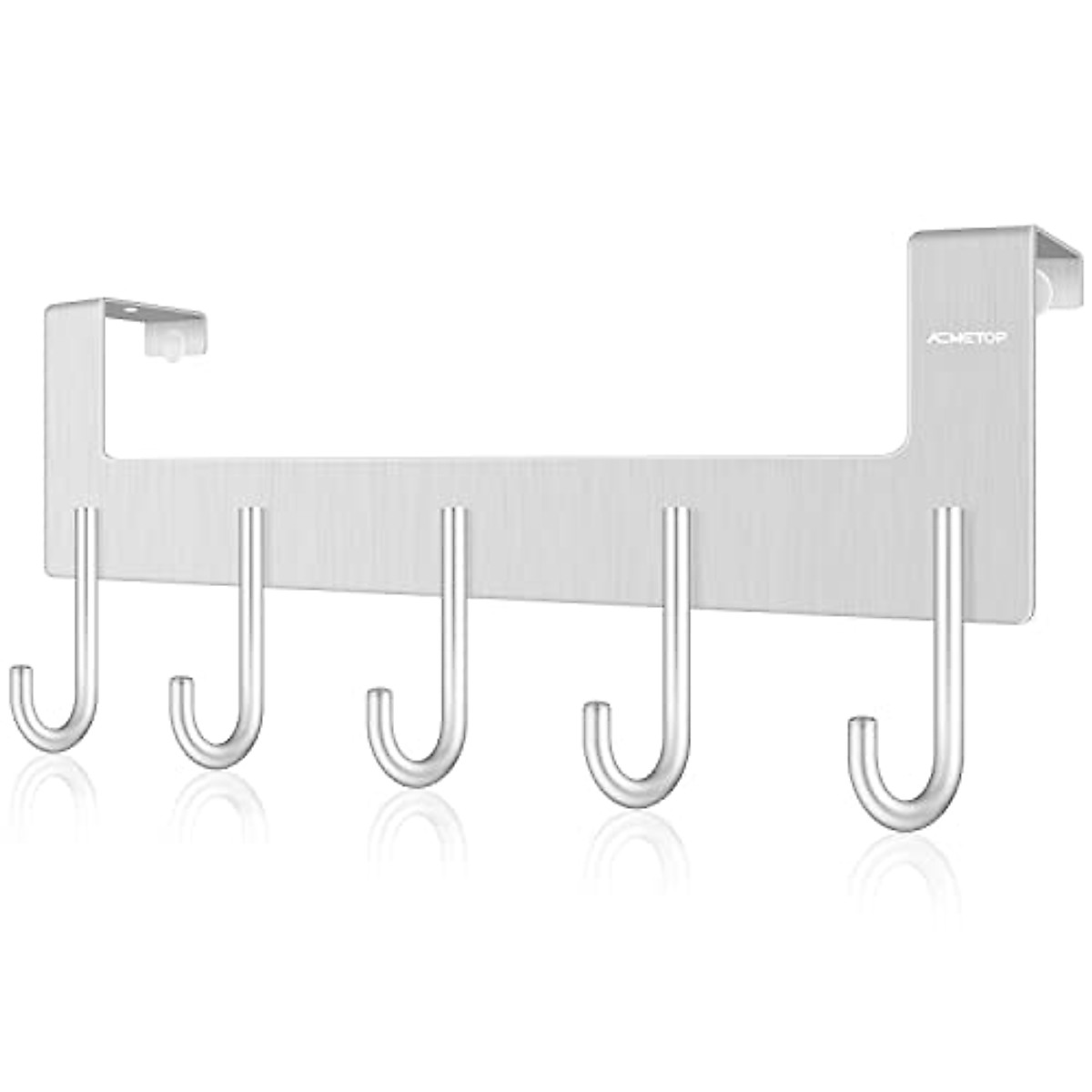 ACMETOP Over The Door Hooks, Aluminum Door Hanger Hook with 5 Coat Hooks for Hanging, Heavy Duty Over The Door Coat Rack for Towel, Bag, Robe, Back of Bathroom, Silver