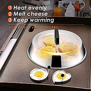 12In Cheese Melting Dome & 8x4In Cast Iron Grill Press, HaSteeL Stainless Steel Basting Cover with Heavy Duty Burger Bacon Press, Griddle Accessories for Teppanyaki Flat Top Stovetop Indoor & Outdoor