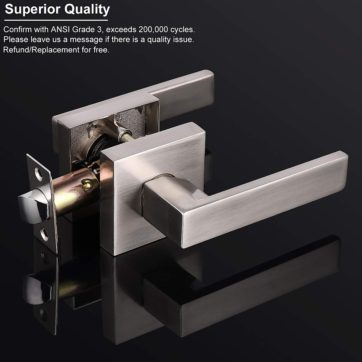 Knobonly Interior Door Handles, Brushed Nickel Passage Door Handles, Closet Door Handle Sets, Keyless Sqaure Door Handles, Heavy Duty Door Handles, 6 Pack