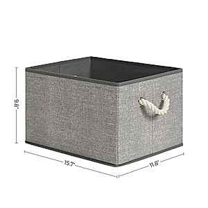 SONGMICS Fabric Storage Boxes, Set of 3 Storage Cubes, Foldable Baskets with Handles, 15.7 x 11.8 x 9.8 Inches, Toy Storage, Linen Pattern, Gray URFB013G01