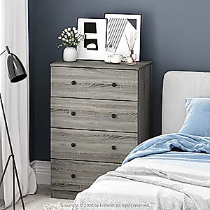 Furinno Tidur Simple Design Dresser, 4-Tier Knob, French Oak Grey