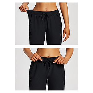 BALEAF Women's 15" Long Shorts Below The Knee Capri Hiking Cargo Shorts Lightweight Quick Dry Elastic Waist for Casual Black L