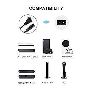 4FT AC Power Cord Compatible with Sony PS5/ PS4 Slim / PS3 Slim /, Xbox Series S, Xbox Series X, Xbox One S/X Game Console Power Cable Replacement
