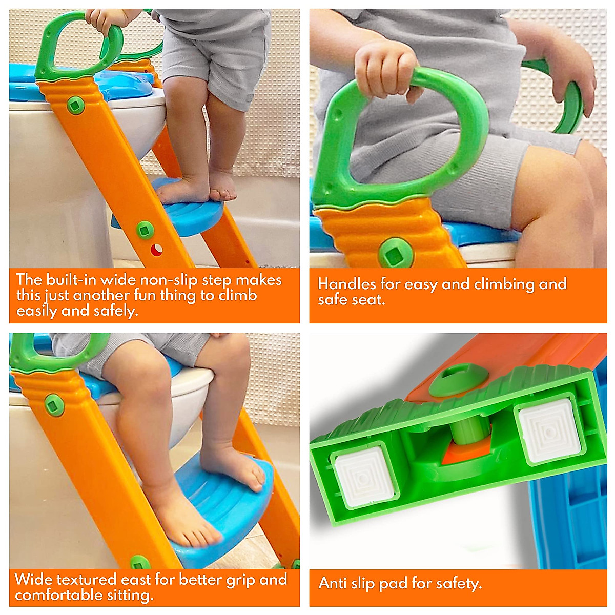 Potty Training Seat Toilet with Ladder - Potty Step Stool for Kids Toddlers w/Handles. Sturdy, Safe & Adjustable Height. Non-Slip Steps & Anti Slip Pads. Trainer Folds Easy for Boys Girls Baby