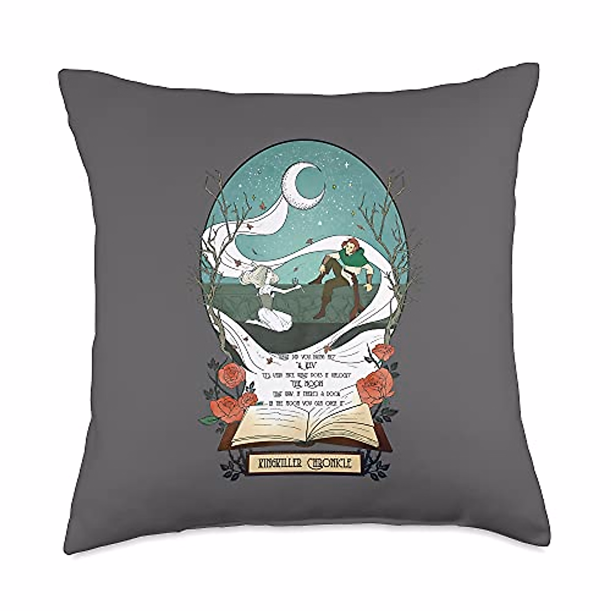 Red Sigil Fantasy Kingkiller Chronicle Auri and Kvothe Fanart Quote Throw Pillow, 18x18, Multicolor
