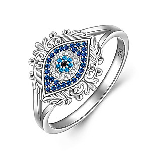 Sterling Silver Evil Eye Ring Spiritual Blue third Turkish Evil Eye Rings Inspirational Faith for Women Jewelry Size 7