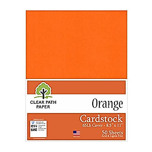 Orange Cardstock - 8.5 x 11 inch - 65Lb Cover - 50 Sheets - Clear Path Paper