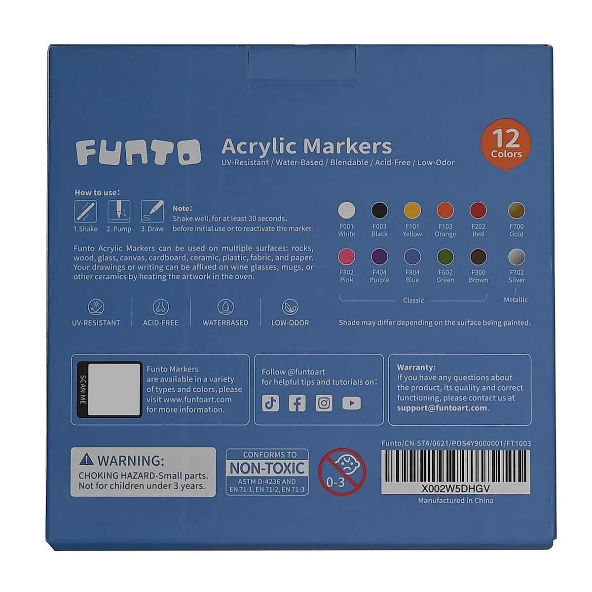 Funto Acrylic Paint Pens for Rock Painting, Fabric, Wood, Canvas, Metal, Ceramic, Glass, Scrapbooking Craft,12 Colors Paint Marker Set, Medium Tip, Non-Toxic, Quick Drying