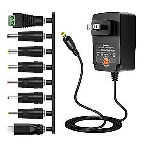 Belker 36W Universal 3V 4.5V 5V 6V 7.5V 9V 12V AC DC Adapter Power Supply for LCD LED Light Strip Router HUB Speaker Smart Phone TV Box 1A 1.5A 2A 2.5A 3A 3000mA Amp Max.