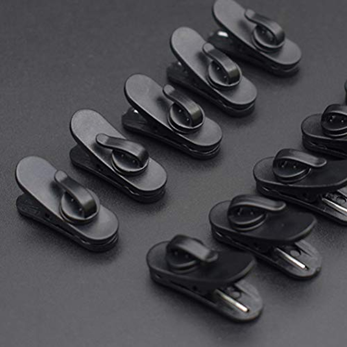 MILISTEN 100pcs Earphone Wire Clip 360 Degree Rotate Earphone Cable Clothing Clip Plastic Earbud Clip for Fixing Round Wire Earphone Headphone Microphone Black