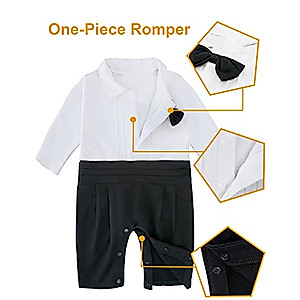 A&J DESIGN Baby Boys Gentleman Outfit Formal Suit Jumpsuit Tuxedo Romper Set 6-9 Months Black