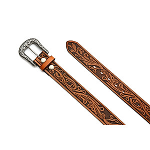 CR Western Belts for Women - 1.5" Leather Cowgirl Belt for Jeans Pant - Country Belts for Women with Big Vintage Buckle