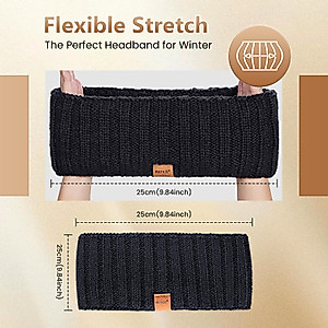 MUTKIS Winter Headbands for Women 3 Pack, Ear Warmers for Women Headband Wool Knit Thick Fleece Lined, Cold Weather Warm Ear Muffs(Black&Beige&Dark Gray)