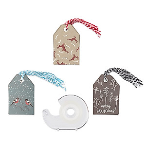 K-Kraft Elegant Christmas Wrapping Paper (Snow Birds-Deer-Ice Flowers/Printed Brown Kraft) 30" x15 Feet, 112.5 Square Feet Total with Tape and Tags