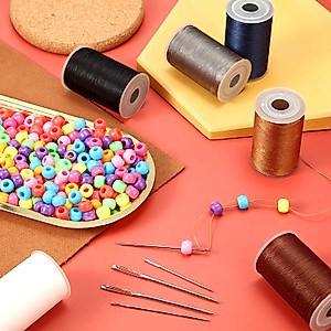 6 Rolls Strong Upholstery Thread High Strength Sewing Waxed Thread with Hand Stitching Needle Set for Denim Leather Craft DIY Machine (White, Black, Light Grey, Dark Blue, Khaki, Coffee, 0.55 mm)