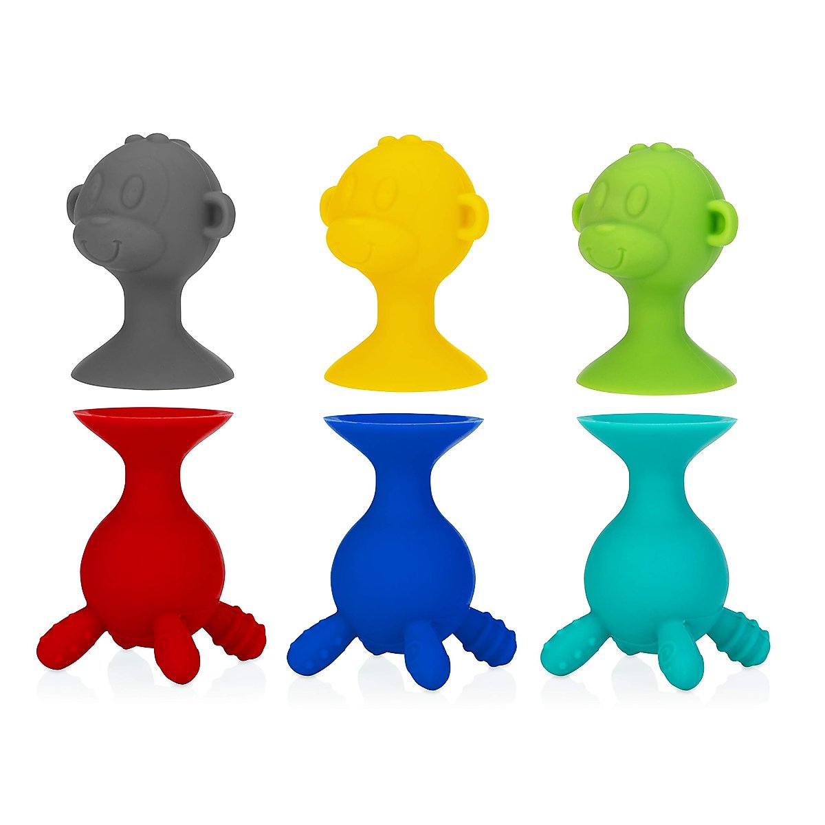 Nuby Silly Monkey Interactive Suction Toys with Built-in Rattle, 2 Piece, Gray/Red