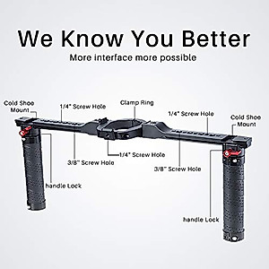 UURig DH13 Dual Handle Grip for DJI Ronin S/Ronin SC Camera Stabilizer, Cold Shoe Microphone/Light/Monitor 1/4" Extension Position Adjustable Video Shooting Accessories