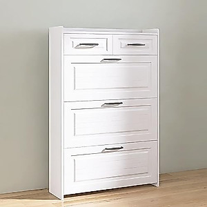 Ayvbir Shoe Cabinet with 3 Flip Drawers & 2 Combination Drawers,Large Space Modern Freestanding Shoes Storage Cabinets for Entryway,White
