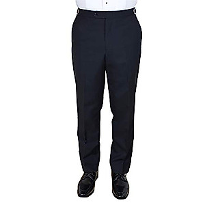 Sir Gregory Men's 100% Wool Fitted Flat Front Tuxedo Pants Formal Satin Stripe Trousers with Adjustable Waistband Size 42-44 Waist Unhemmed Black