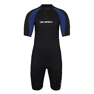 Lemorecn Wetsuits Adult's Premium Neoprene Diving Suit 3mm Shorty Jumpsuit (3035blackblueL)