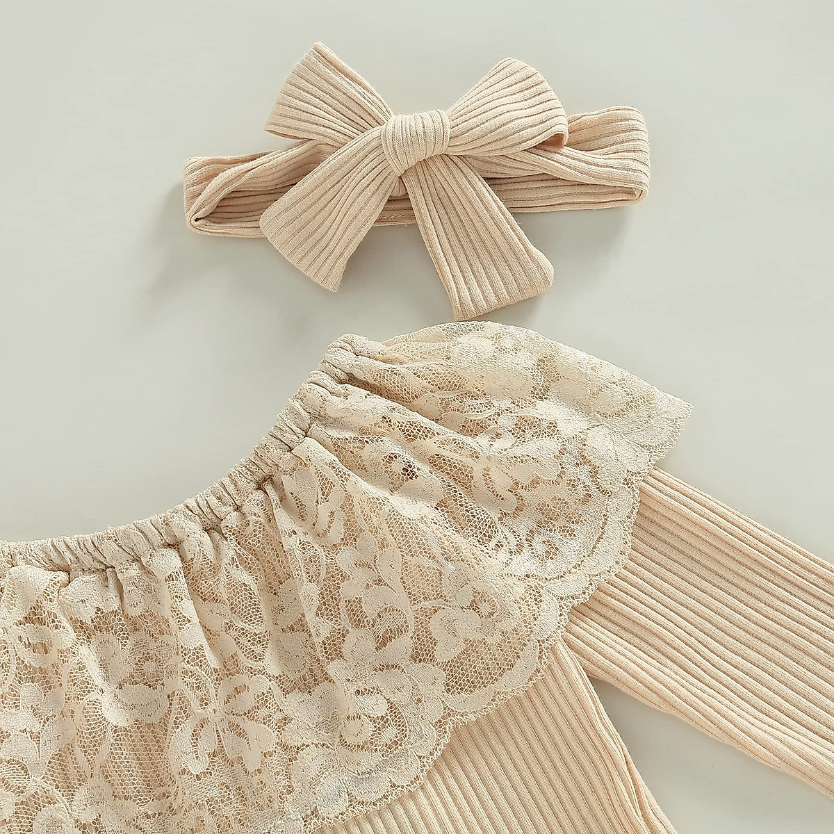 Balaflyie Infant Baby Girl Clothes Outfits Floral Ruffle Collar Long Sleeve Romper+Denim Flare Pants Bell Bottom Jeans