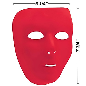 Red Plastic Full Face Mask For Adults - 6.25" x 7.75" (1 Count) - Eye-Catching Color, Bold & Durable - Perfect Fit & Comfort - Ideal For Costume Parties & Special Events