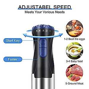 Bemkop Immersion Blender 1000 Watts -Multi-Purpose Handheld Blender with Whisk, Chopping Bowl, Mixing Beaker Attachments, Variable Speed Control