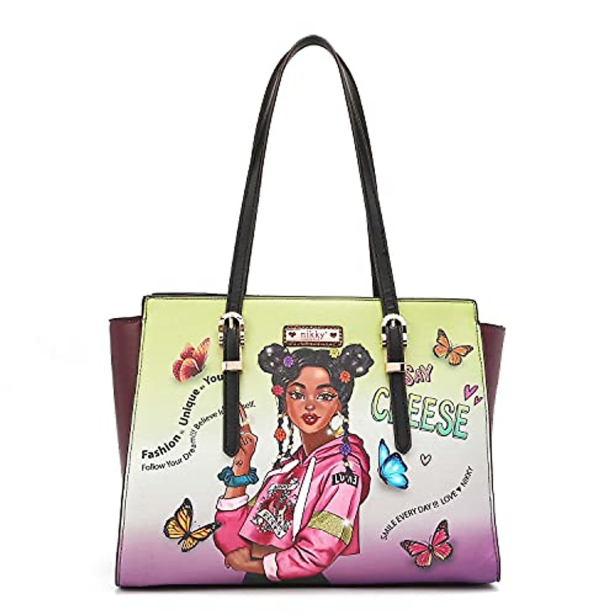 DESTINY BY NICOLE LEE 3 Pieces Set Fashion Handbag Eco Leather Large Shoulder Bag Mini Messenger Bag Pouch for Women Girls NK12241 ADF