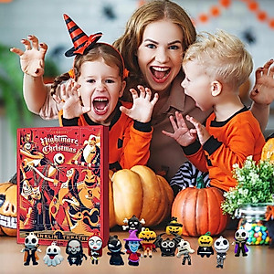 Halloween Advent Calendar Contains 24 Gifts Dolls, 2024 Halloween Thanksgiving Horror Figures Advent Calendar, Christmas Countdown Calendar with Collectible Figures Toys (A)
