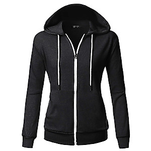 GIVON Basic Lightweight Zip Up Hoodie Long Sleeve Thin Hooded Jacket for Women with Plus Size / DCF200-CHARCOAL-M