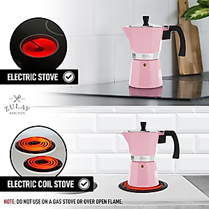 Zulay Kitchen Stovetop Espresso Maker - Moka Pot 6 Espresso Cups - Percolator Coffee Maker for Classic Cuban & Italian Style Espresso - Portable Coffee Maker for Camping & Travel - (Pink)