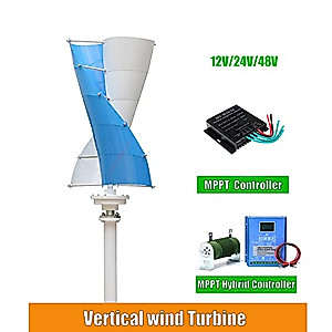 HUIZHITENGDA No Noise Vertical Wind Turbine Generator,9000W Vertical Axis 12V 24V 48V Spiral Vertical Wind Turbine Generator for Outdoor Garden Lighting and Power Generation (Blue),48v
