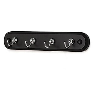 Spectrum Diversified Four Hook Rack, Modern Entryway Organizer & Wall Décor Wall-Mounted Key Holder & Organizer for Hanging Car & House Keychains, 4, Black/Chrome