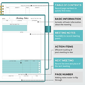 Regolden-Book Meeting Notebook for Work with Action Items, Project Planner Notebook for Note Taking, Office/ Business Meeting Notes Agenda Organizer for Men & Women, 160 Pages (7”x10”), Teal