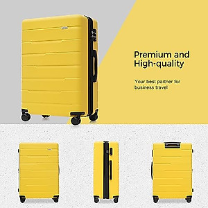 Merax 3 Pcs Expandable ABS Hardshell Luggage Sets with Spinner Wheel Suitcase TSA Lock Suit Case, Yellow, (20/24/28)