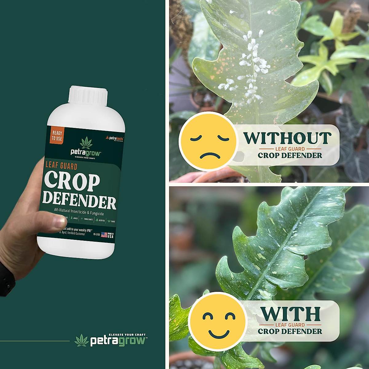 PetraGrow Crop Defender Leaf Guard Super Ready-to-Use Pesticide, Miticide, Plant Fungicide, Insecticide for Indoor Plants, Spider Mite Spray, Powdery Mildew Spray for Plants, Predatory Mites - 1 Gal