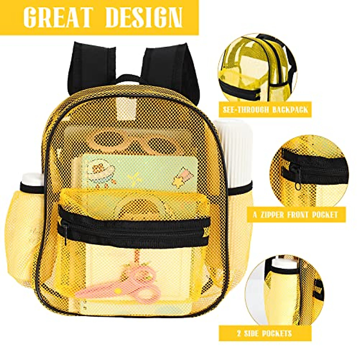Silkfly 12 Pack Mini Mesh Backpack for Kids Bulk, 6 Colors Transparent Bookbag See Through Backpack Mesh Beach Bag with Padded Strap Beach for Kindergarten School Boys Girls