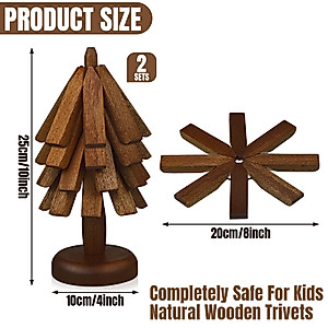 Suzile 2 Set 4 Layers Wooden Trivets for Hot Dishes Tree Shape Trivet Set Coaster Wood Table Mat Tree Design Trivet Mats Foldable Heat Resistant Pads for Teapot Pans Bowl Kitchen Table(Brown)