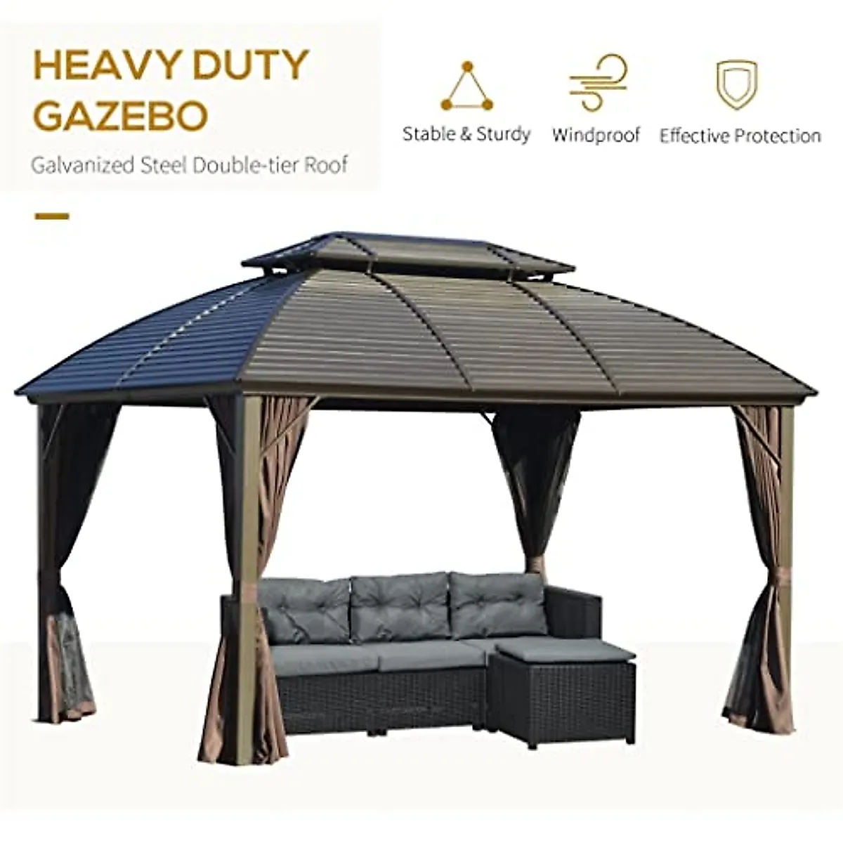 SDGH 10x12 Hardtop Gazebo with Aluminum Frame, Metal Roof Gazebo Canopy with Curtains and Netting for Gardens, Patios