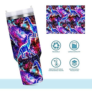 ODAWA 40oz Spill Proof Tumbler with Straw, Dinos Space Galaxy Steel Insulated Tumbler with Handle and Straw Lid