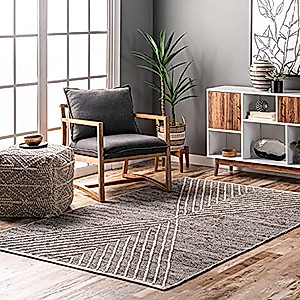 nuLOOM Mikaela Hand Woven Jute Cotton and Wool Geometric Flatweave Area Rug, 8' x 10', Grey