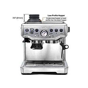 FusedLine Single Dose Hopper with Silicone Bellows and Anti-Popcorning Weight | Compatible with Breville Barista Express, Pro, and Touch | Black