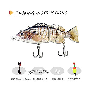 Robotic Swimming Lure,ODS Electric Fishing Lure 4 Segment Jointed Swimbait USB Rechargeable Robotic Lure for Bass Trout Pike