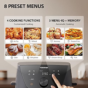 Toshiba 5.5QT Air Fryer Heat-Q Technology, Quick and Easy Meals, 8 Preset Menus and Menu-IQ Function, 1°F Precision, 90% less oil, Double-sided Handles Easy Carrying