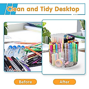 Mefirt Acrylic Pen Holder, Large 360 Degree Rotating Pen Organizer, Rotating Desk Organizer Acrylic Office Organizer with 6 Compartments, Marker Organizer Kid Crayon Caddy Art Supply Storage Organizer