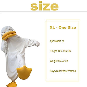 White Duck Funny Blanket, Elizabeth Pajamas Duck, Wearable Loose One-Piece Pajamas Sleeping Bag with Duck foot shoes, Super Soft Flannel Hoodie Anime Cosplay Costume For Men Women