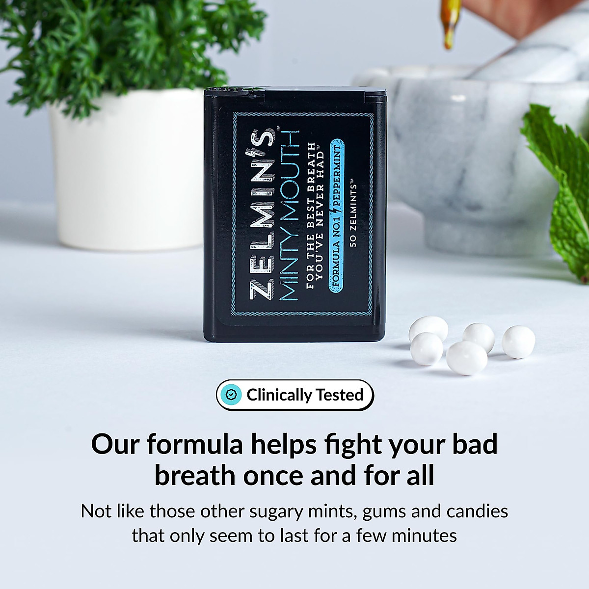 Zelmin's Minty Mouth Breath Freshener - (3 Pack) Long Lasting Bad Breath Treatment for Adults, Instant Freshness Helps with Dry Mouth, Natural Breath Mints for Travel, Alcohol-Free, Keto, Gluten-Free